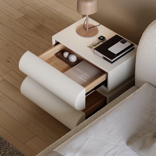Modern White Leather Smart Bedside Table with Wireless Charger 2 ...