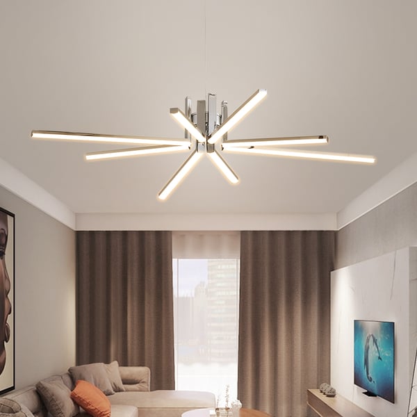 Chrome 8-Lights LED Modern Chandelier Linear Pendant Light in Living ...