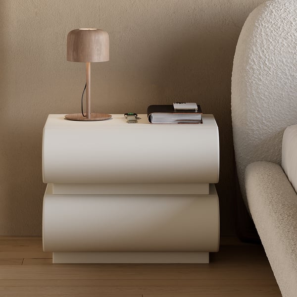 Modern White Leather Smart Bedside Table with Wireless Charger 2 ...