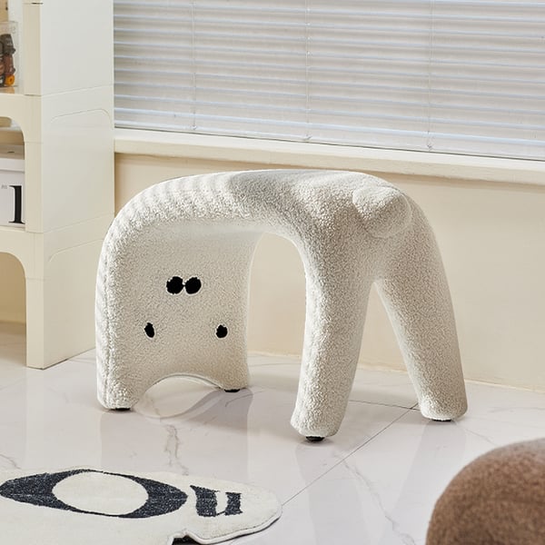 Modern White Cat Vanity Stool with Teddy Velvet Upholstery Backless ...