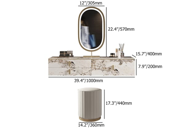Modern White Floating Makeup Vanity Set Dressing Table with LED Mirror & Leather Stool-Homary