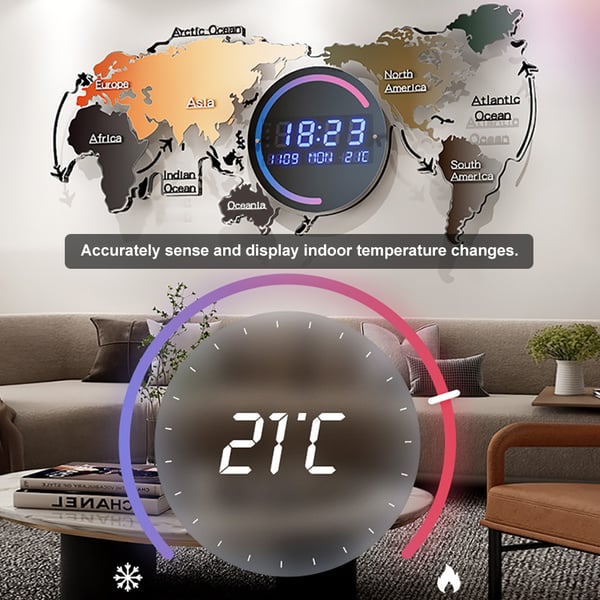 Modern Large Multifunctional World Map Wall Clock Decor With LED ...