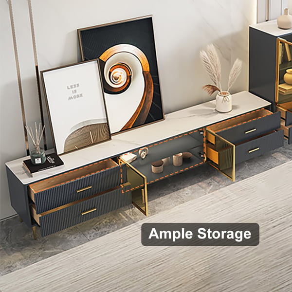 Modern 2000mm TV Stand with Drawers & Shelves Deep Blue Media Console ...
