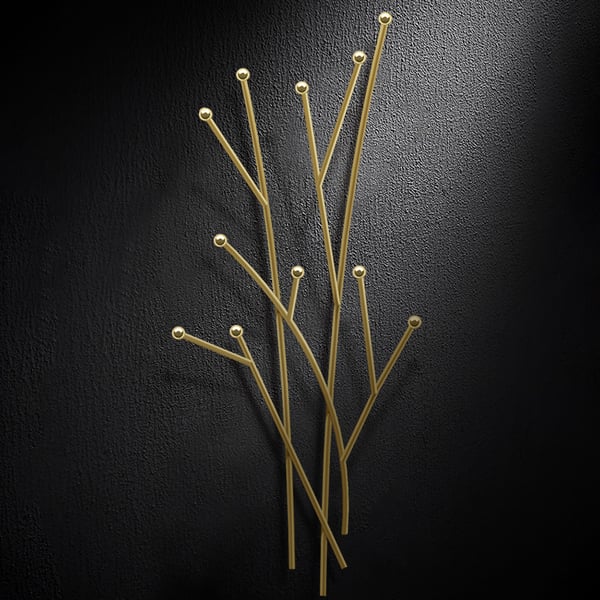 Modern 11-Hook Wall Mounted Coat Rack in Gold with Tree Branch Shape-Homary