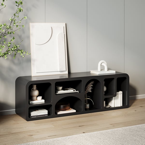 Codiys Art Deco Bookshelf Wood TV Stand in Black with Shelves for TV Up ...