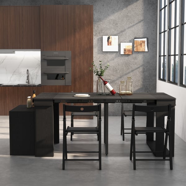 Modern Extendable Dining Table Rectangle Sideboard with Storage in ...