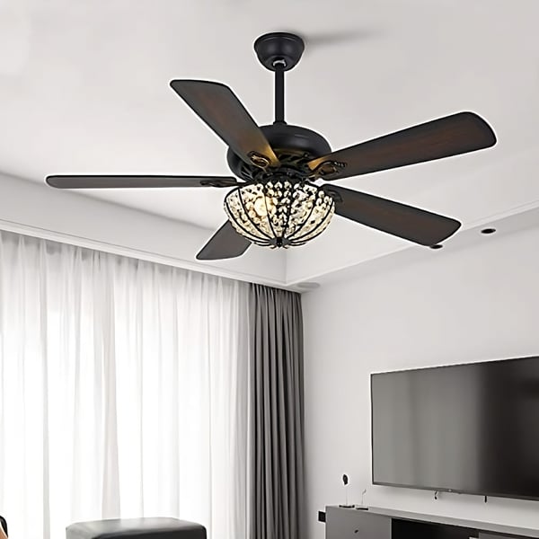 5-Blade Ceiling Fan and Light Kit Included Wood Blades & Crystal Shade ...