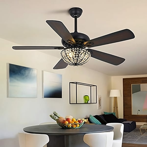5-Blade Ceiling Fan and Light Kit Included Wood Blades & Crystal Shade ...