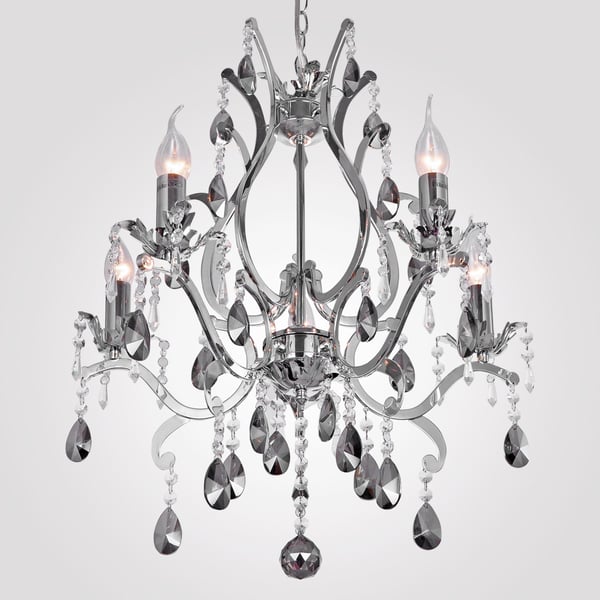 5-Light Smokey Grey Crystal & Chrome Chandeliers Ceiling Lighting with ...
