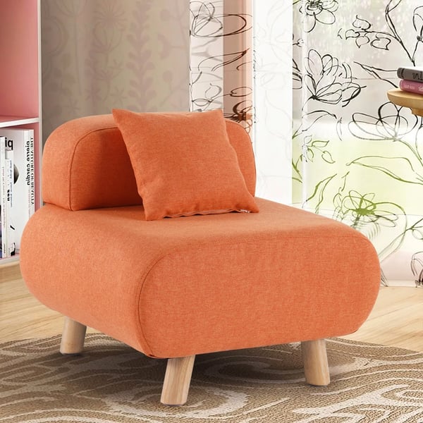 Modern Orange Accent Chair with Cotton & Linen Upholstered and Pillow ...