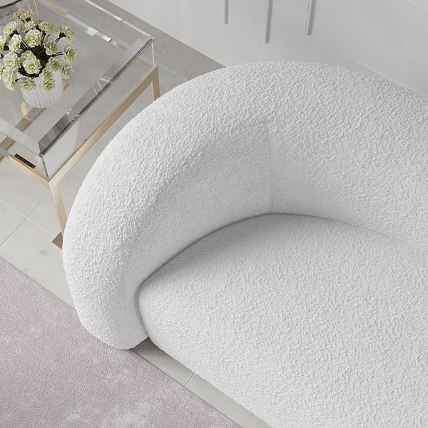 Modern 91" White Boucle Upholstered Curved 3 Seater Sofa for Living ...