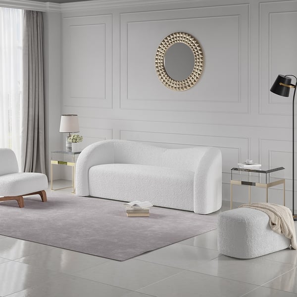 Modern 91" White Boucle Upholstered Curved 3 Seater Sofa for Living ...