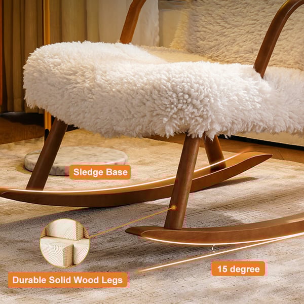 Free Shipping on White Boucle Upholstery Rocking Chair Solid Wood ...