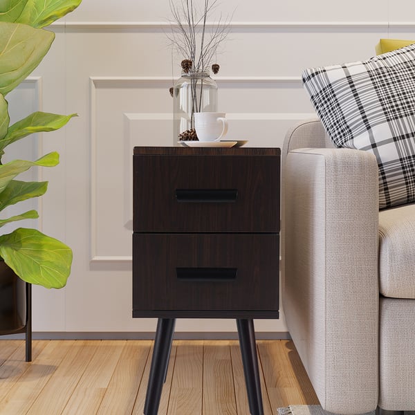 Brown Rectangle End Table with Drawers Modern Sofa Table for Living ...