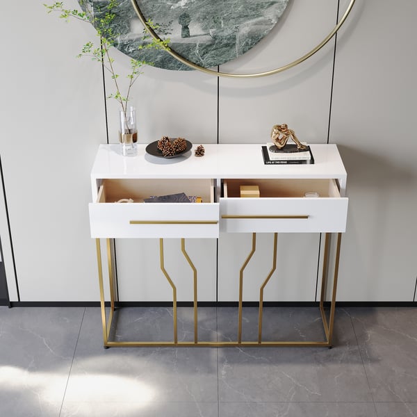 Free Shipping on 800mm Modern Narrow White Console Table with Storage ...