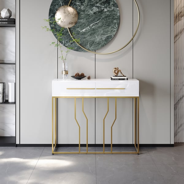 Free Shipping on 800mm Modern Narrow White Console Table with Storage ...