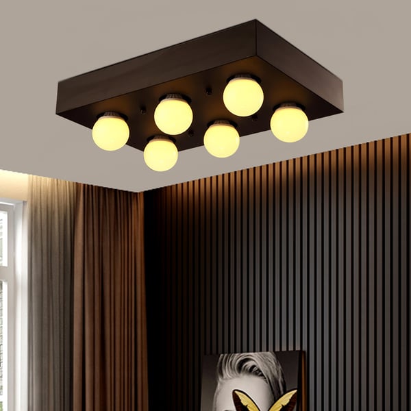 Rustic 6-Light Metal Hardwired Ceiling Light in Black | Homary UK