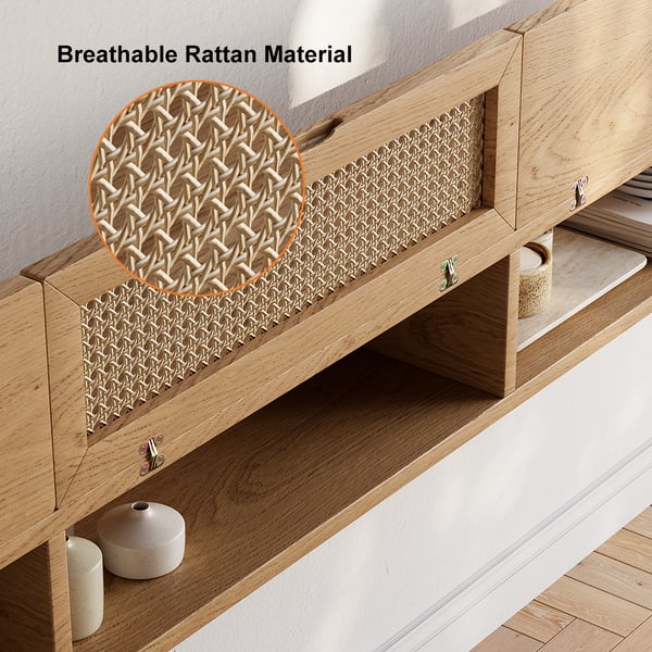 Free Shipping on 70" Walnut Ash Wood Floating Rattan TV Stand Wall ...