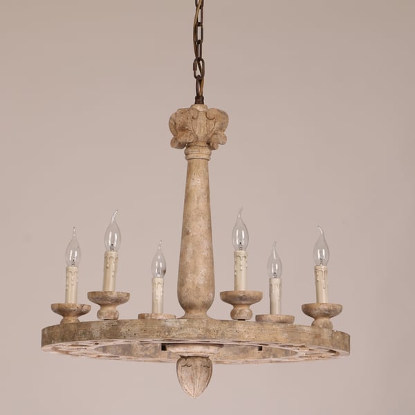 Rustic Solid Wood 6-Light Round Candelabra Wooden Chandelier in Rust ...