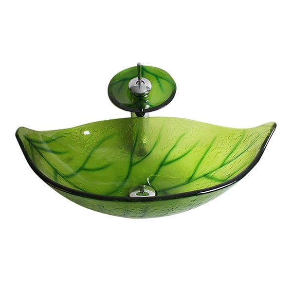 Modern Light Green Leaf Shaped Tempered Glass Vessel Sink Waterfall ...