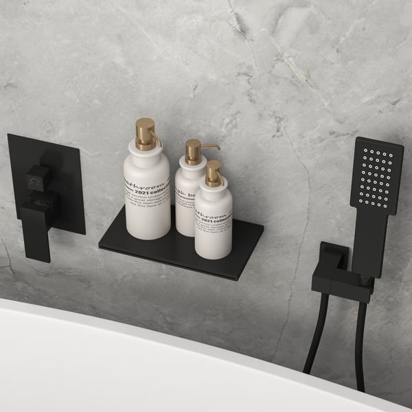 Wall Mount Bath Tap Solid Brass Single Lever Handle in Black | Homary UK
