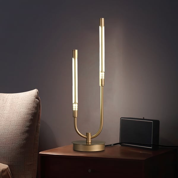 Gold Candle-Stick Table Lamp Built-in LED Modern Portable Desk Lamp ...