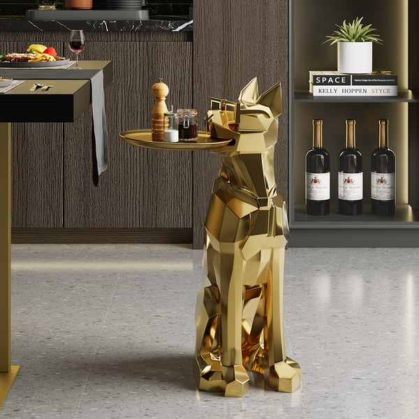 Modern Gold Resin Dog Sculpture Cute End Side Table with Metal Storage ...