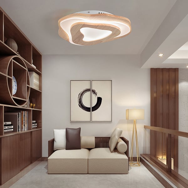 Nordic Oak Wood Flush Mount LED Irregular Shape Ceiling Light | Homary