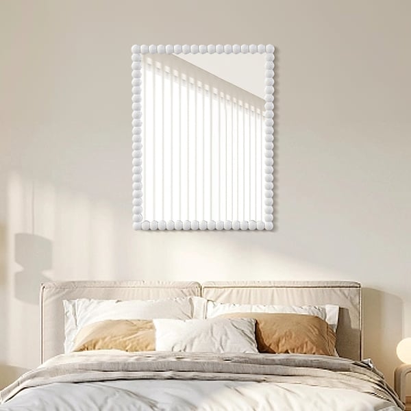 600mm x 800mm Large White Rectangle Wall Mirror with Beaded Frame Decor ...