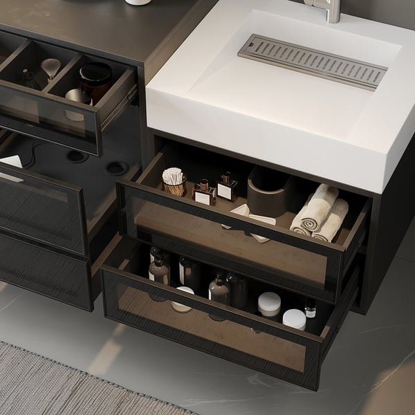 Schwebender moderner Badezimmer-Waschtisch mit Steinoberseite, 1700 mm ...