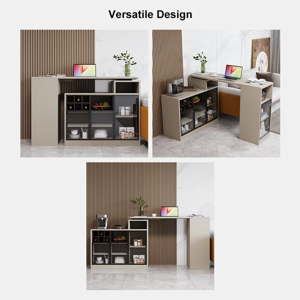 57"-82" Sofa Bar Table Khaki Storage Cabinet Rotatable Behind Couch Pub ...