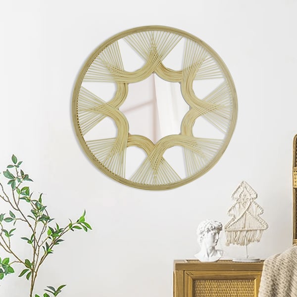 23.6" Boho Round Woven Rattan Wall Mirror Decor Art Living Room Bedroom ...