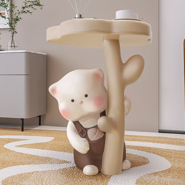 Modern Multi-color Cat Side Table with Flower Shape Tabletop Resin | Homary