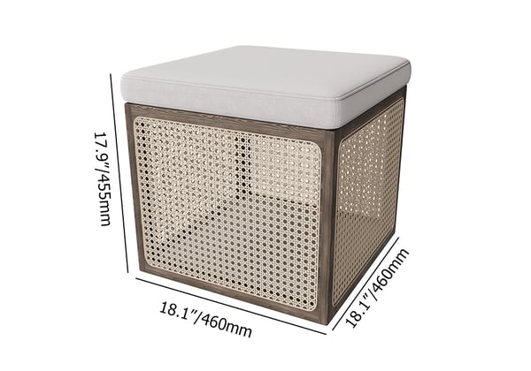 18.1'' Boho Rattan Ottoman Square Foot Stool in Khaki & Natural-Homary
