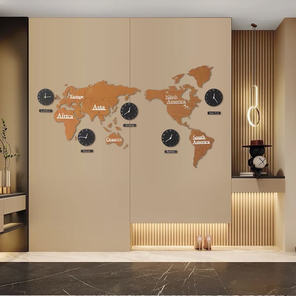 2500mm Modern World Map Wall Clock Decor Large Unique Wooden Global ...