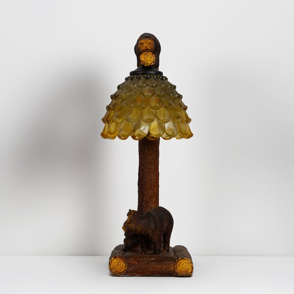 Rustic 1-Light Lmitation Wood Brown Resin Table Lamp Scale Lamp Shade ...