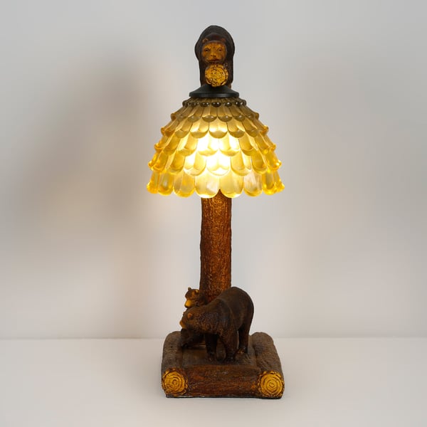 Rustic 1-Light Lmitation Wood Brown Resin Table Lamp Scale Lamp Shade ...