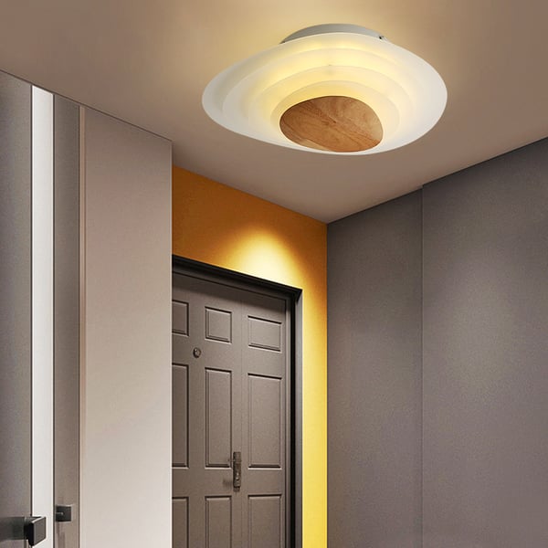 Minimalist LED White Flush Mount Ceiling Light Metal Acrylic and Wood ...