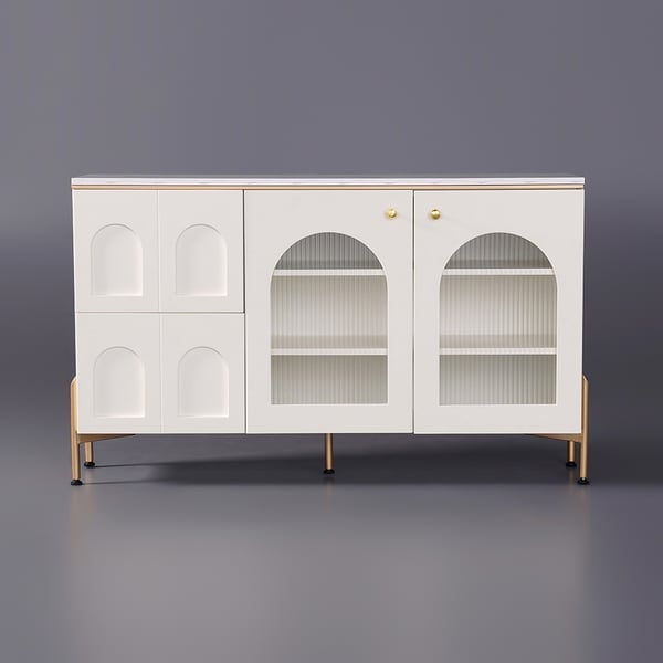 Free Shipping on 47" Modern White Arch Sideboard Buffet with 2 Doors & Drawers Carved Credenza ...