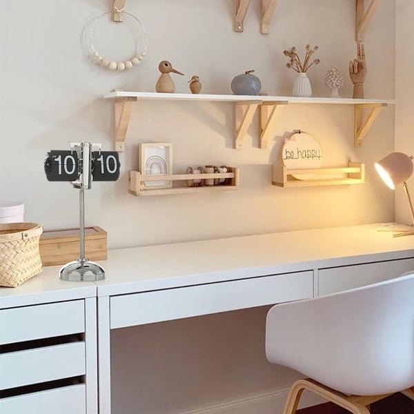 Modern Silver Flip Clock Adjustable Stainless Table Clock Home ...