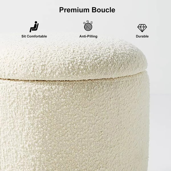 Free Shipping on Modern White Boucle Vanity Stool with Lifted Top ...