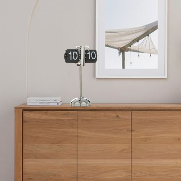 Modern Silver Flip Clock Adjustable Stainless Table Clock Home ...