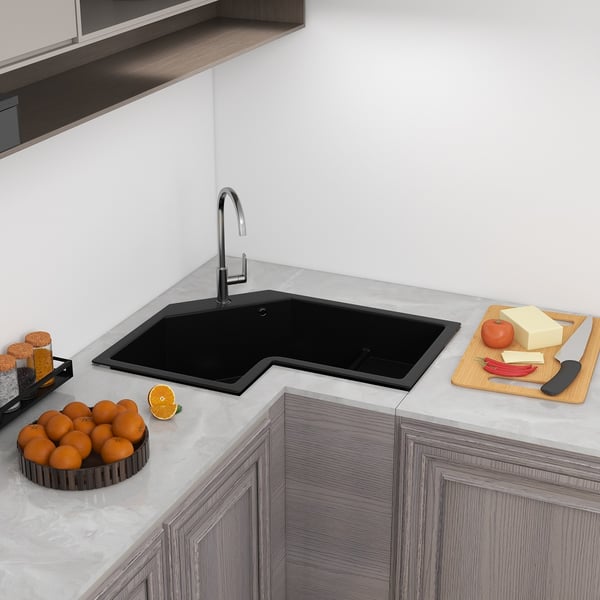 32" Modern Black Drop In Corner Kitchen Sink Single Bowl Quartz ...