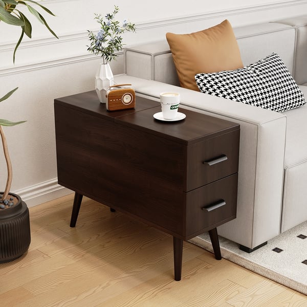 Brown Rectangle End Table with Drawers Modern Sofa Table for Living ...
