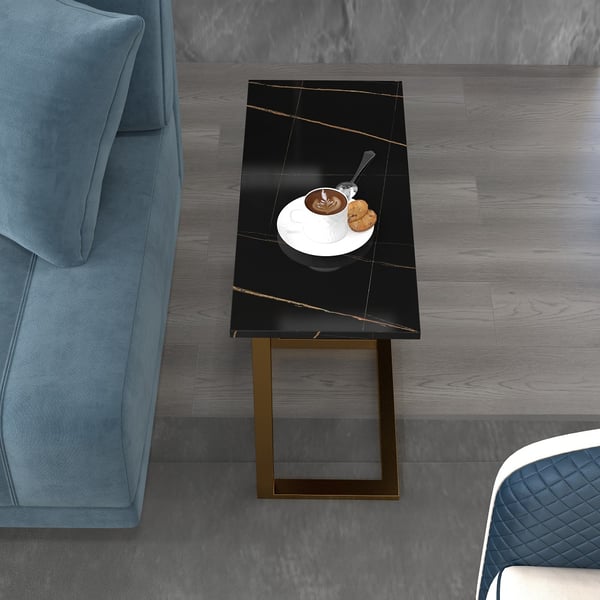 Black End Table with Sintered Stone Tabletop Rectangular Side Table ...