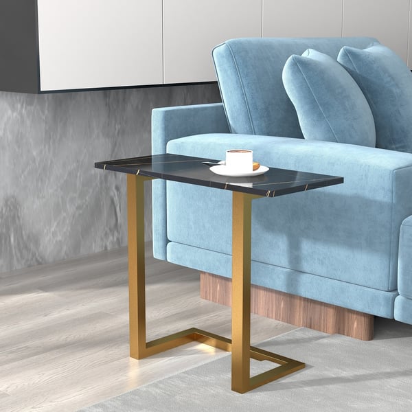 Black End Table with Sintered Stone Tabletop Rectangular Side Table ...