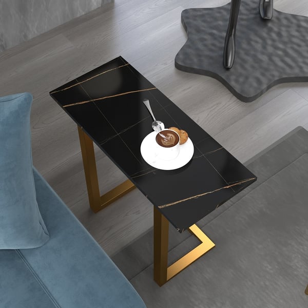 Black End Table with Sintered Stone Tabletop Rectangular Side Table ...