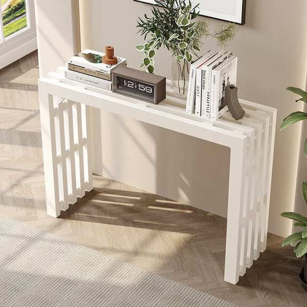 1220mm Modern White Waterfall Console Table Narrow Wooden Entryway ...