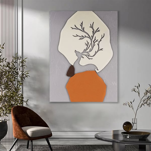 Art Deco Deer Wall Decor 3D Abstract Geometric Elk Painting for Living ...