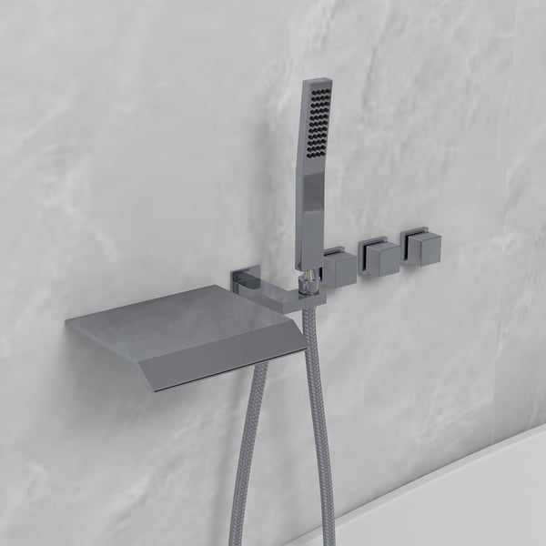 Moda Polished Chrome Wall-Mounted Waterfall Bath Tap with Hand Shower ...